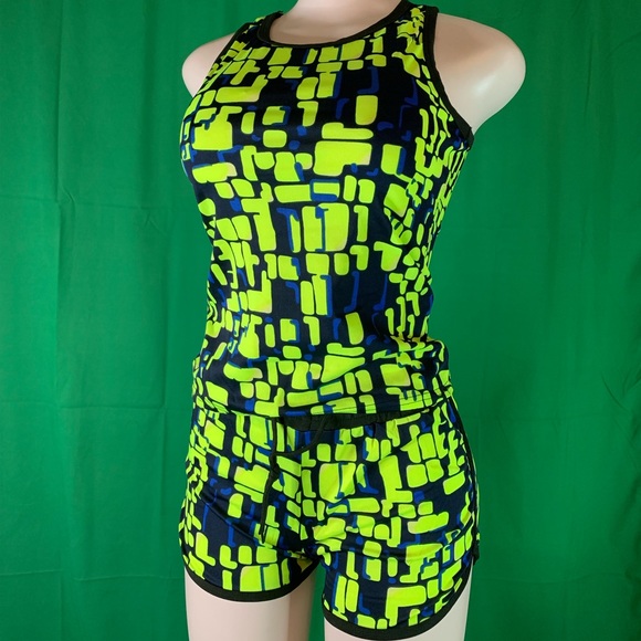LNFI | Shorts | Navy Blue And Neon Green Short Set | Poshmark